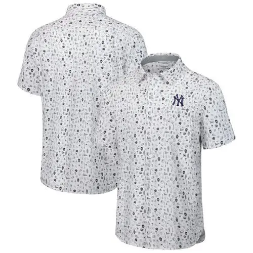 Tommy Bahama New York Yankees Nova Wave Riptide Rally Camp Button-up Short Sleeve Shirt - Gray