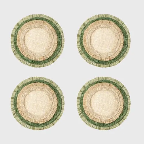 JOANNA BUCHANAN Ruffle Edge Straw Coasters - Green