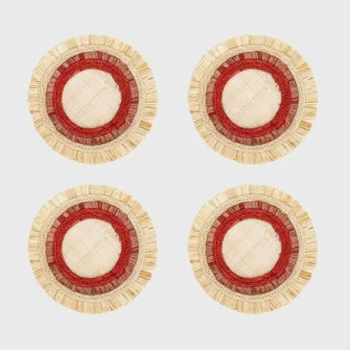 JOANNA BUCHANAN Ruffle Edge Straw Coasters - Red