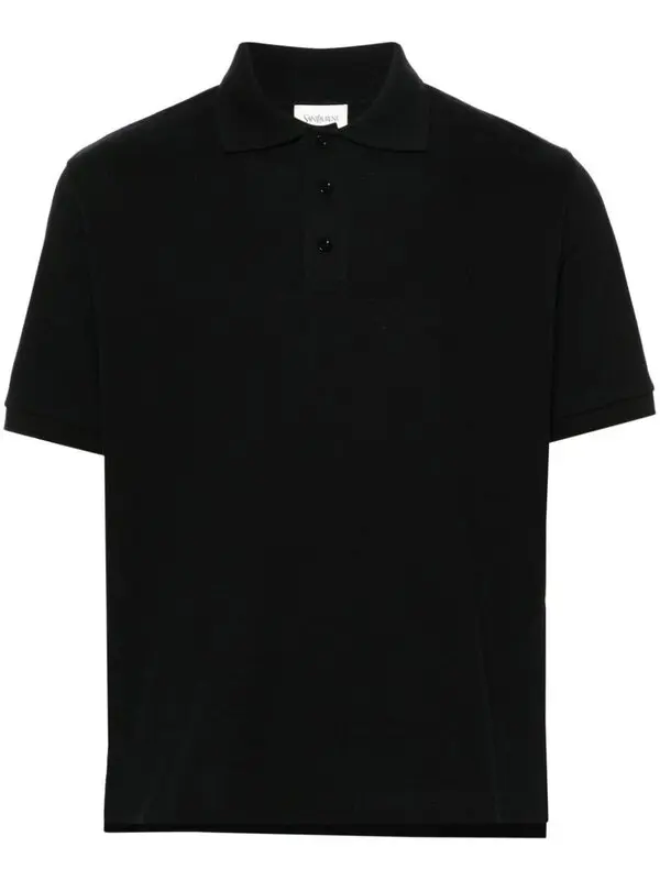 Saint Laurent Logo Cotton Polo Shirt - Black