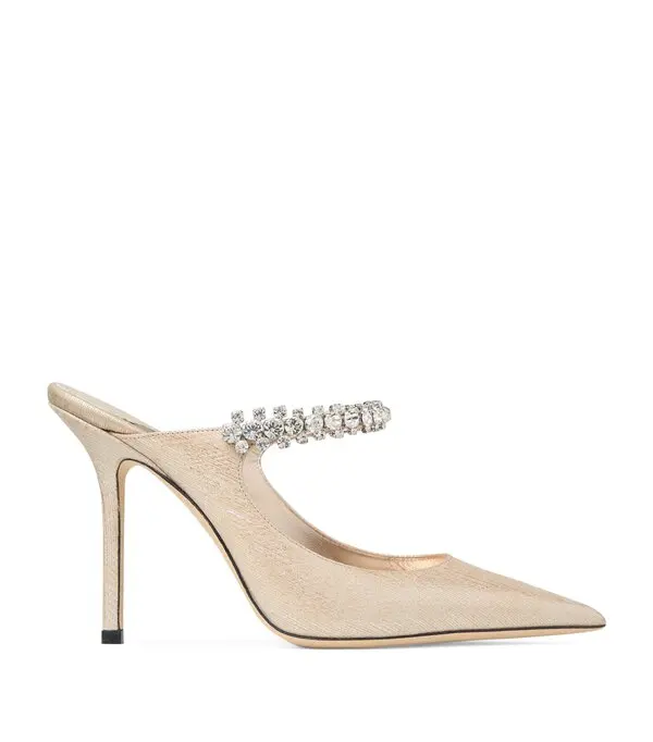 JIMMY CHOO Bing 100 Calfskin Heeled Mules - Gold