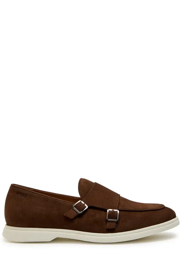 BOSS Suede Monk Loafers - Dark Brown