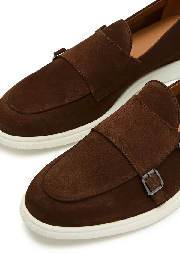 BOSS Suede Monk Loafers - Dark Brown