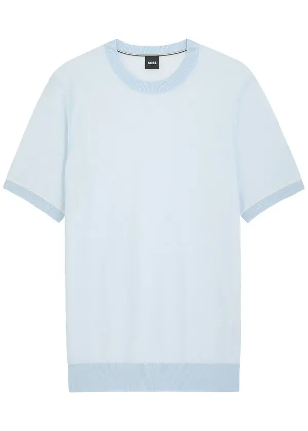 BOSS H-jianfranco Cotton-knit T-shirt - Light Blue