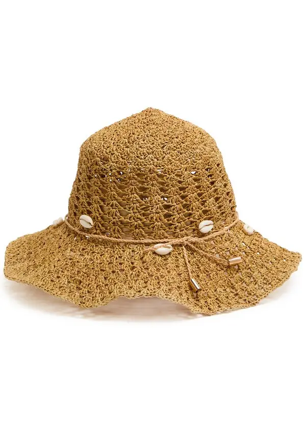 SENSI STUDIO Shell-embellished Crochet Straw Hat