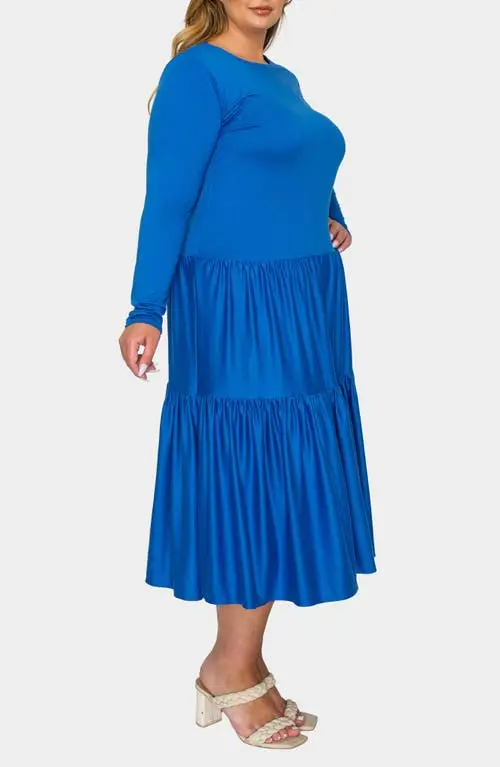 L I V D Eliana Long Sleeve Tiered Midi Dress - Royal
