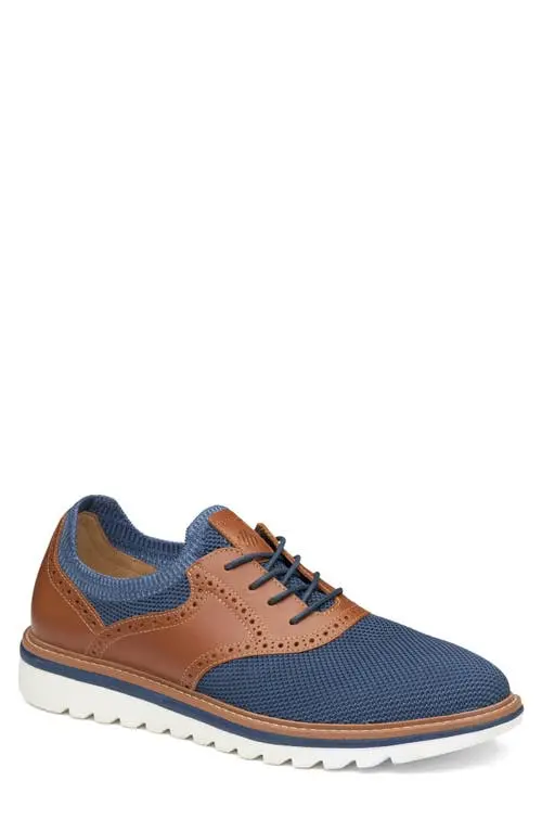 Johnston & Murphy Braydon Saddle Derby - Navy Knit/ Tan Full Grain