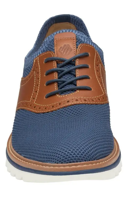 Johnston & Murphy Braydon Saddle Derby - Navy Knit/ Tan Full Grain