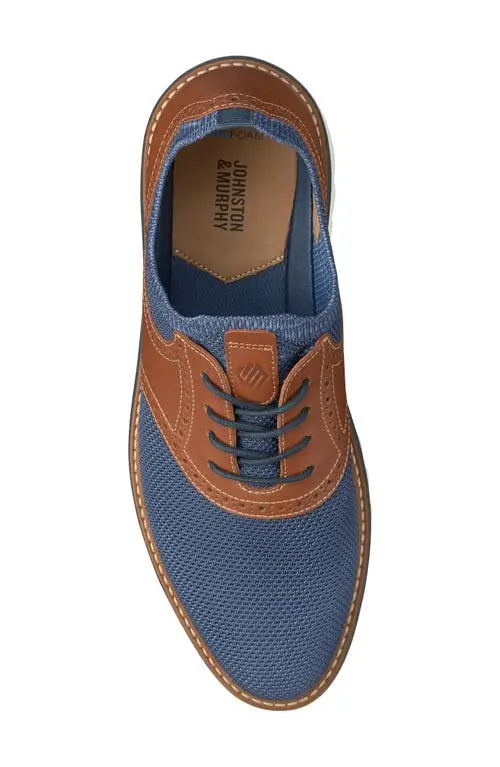 Johnston & Murphy Braydon Saddle Derby - Navy Knit/ Tan Full Grain