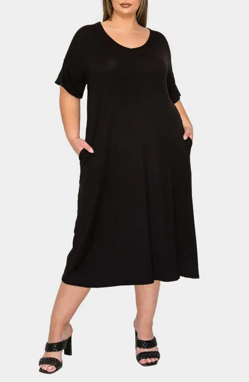 L I V D Olivia Short Sleeve Midi Dress - Black