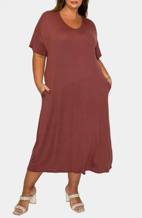L I V D Olivia Short Sleeve Midi Dress - Light Brown