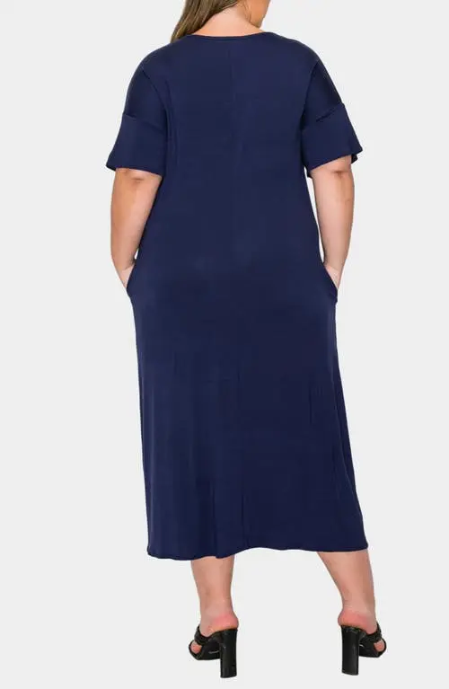 L I V D Olivia Short Sleeve Midi Dress - Navy