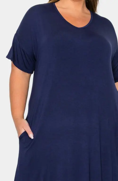 L I V D Olivia Short Sleeve Midi Dress - Navy