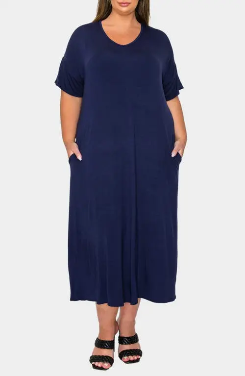 L I V D Olivia Short Sleeve Midi Dress - Navy