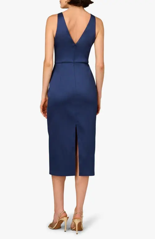 Aidan Mattox Beaded V-neck Midi Dress - Navy