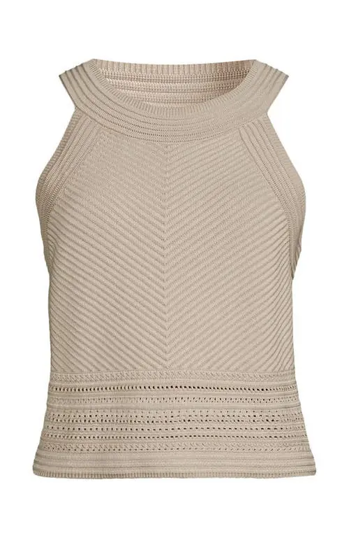 LANDS' END Cotton Pointelle Halter Top - Blush Whisper