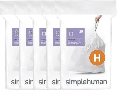 SIMPLEHUMAN Code H Custom Fit Liners With Quick Dispense Packs - 100 Liners