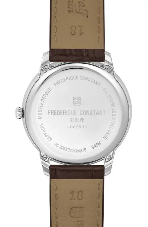 FREDERIQUE CONSTANT Classics Moneta Moon Phase Leather Strap Watch - Silver-tone