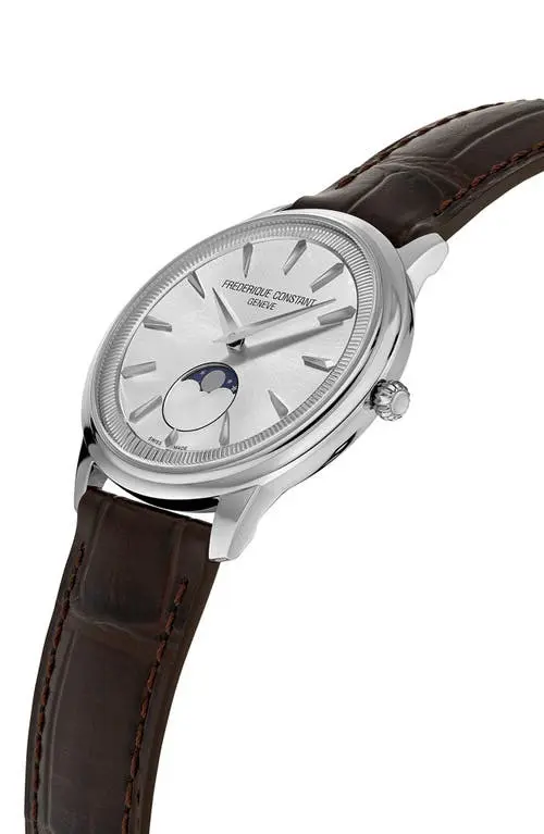 FREDERIQUE CONSTANT Classics Moneta Moon Phase Leather Strap Watch - Silver-tone