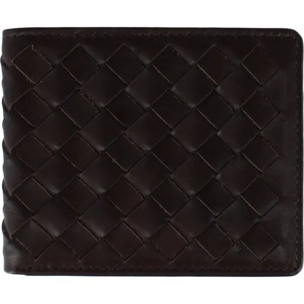 Trafalgar Lazzaro Lattice Weave Leather Bi-fold Wallet - Dark Brown
