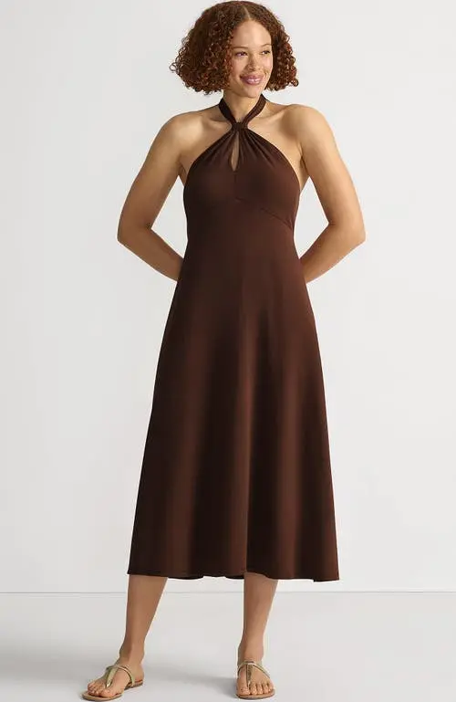 LANDS' END Cotton Modal Halter Midi Dress - Tree Bark