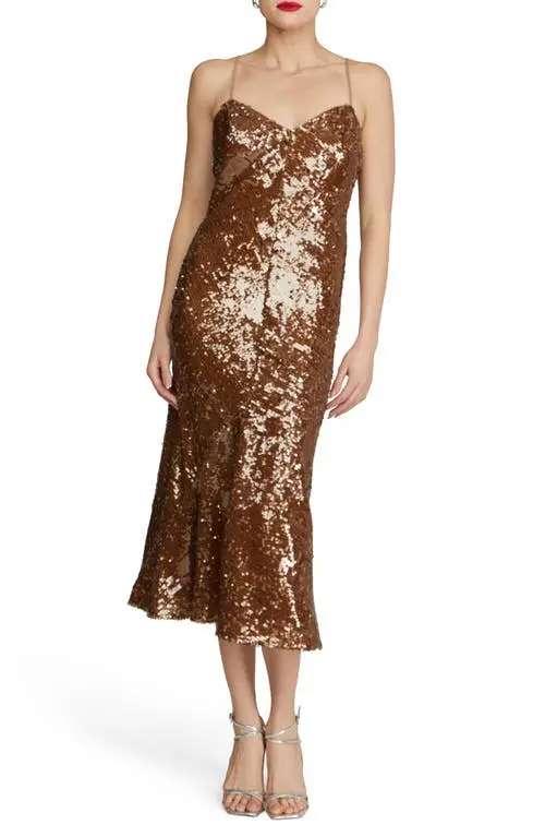Halston Yvonne Sequin Sleeveless Midi Dress