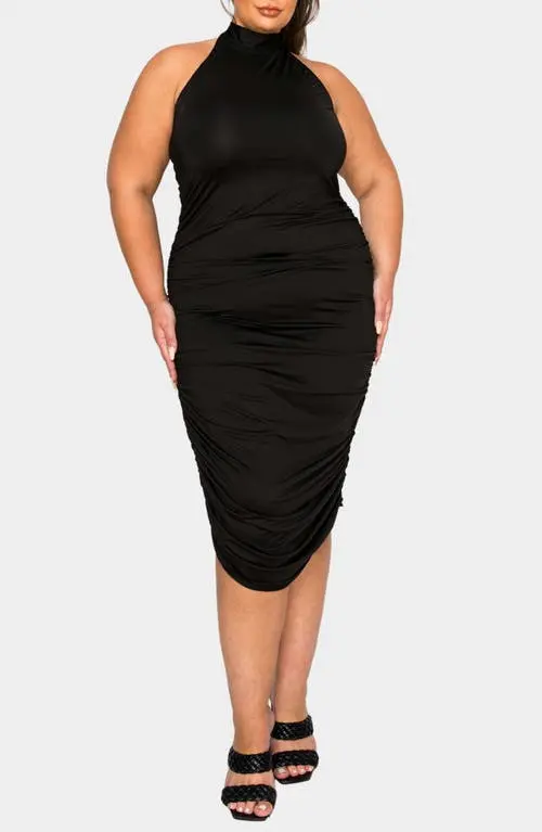 L I V D Izzy Ruched Halter Midi Dress - Black