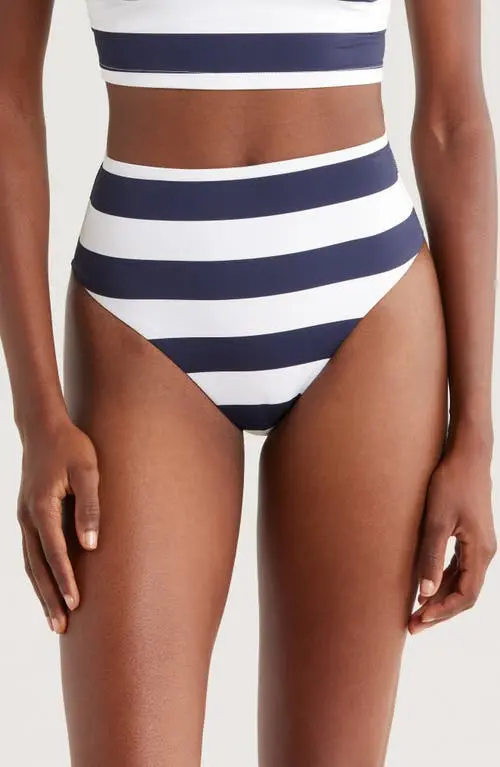 Bondi Born Poppy Stripe High-waist Bikini Bottom - Navy Stripe