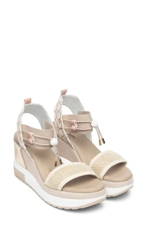 NEROGIARDINI Bungee Platform Wedge Sandals - Beige / Gold