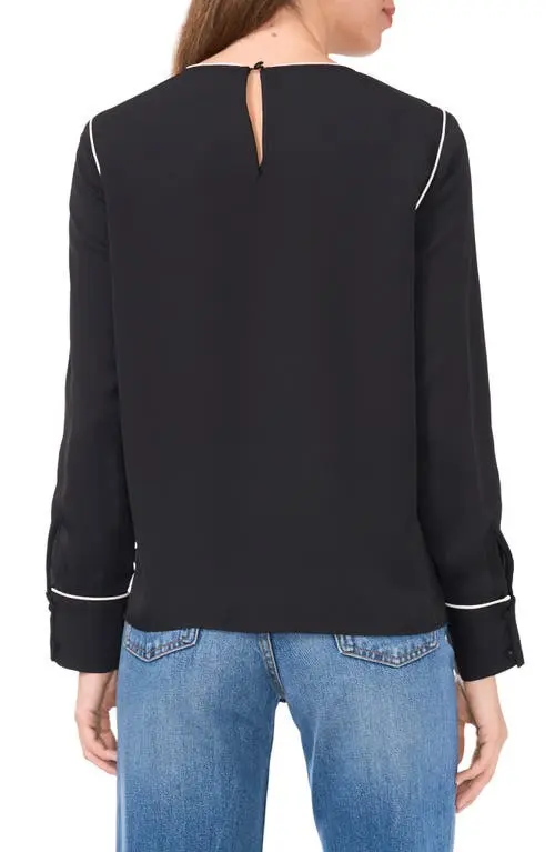 Vince Camuto Piped Long Sleeve Crêpe De Chine Top
