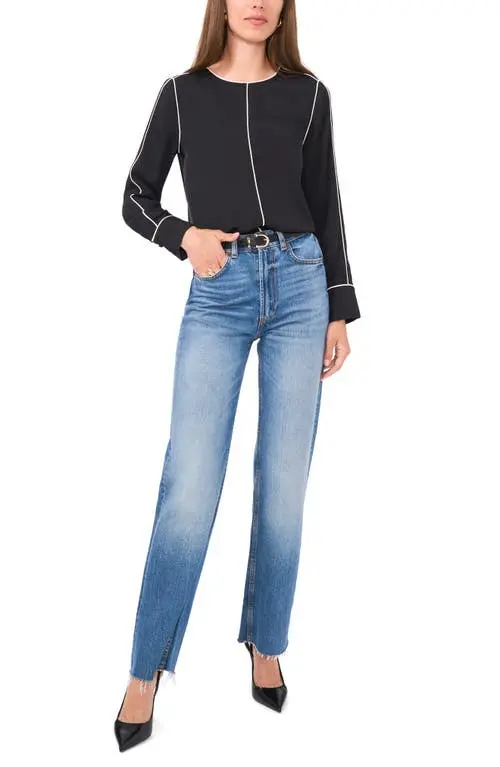 Vince Camuto Piped Long Sleeve Crêpe De Chine Top