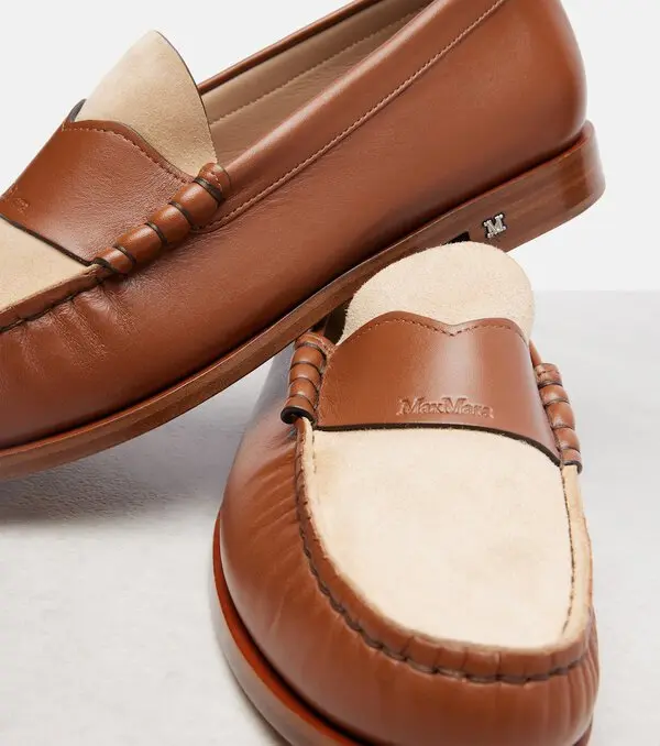 Max Mara Logo Leather And Suede Moccasins