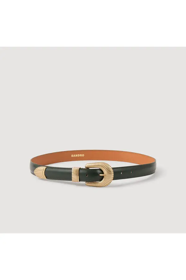 Sandro Leather Belt With Gold-tone Buckle - Green