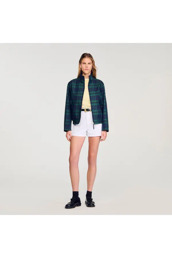 Sandro Checked Cropped Jacket - Natural