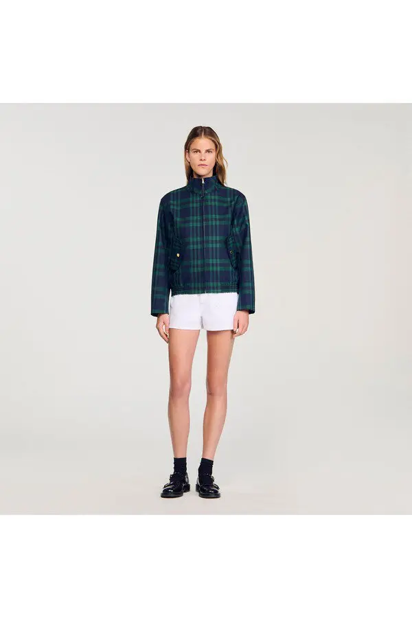 Sandro Checked Cropped Jacket - Natural