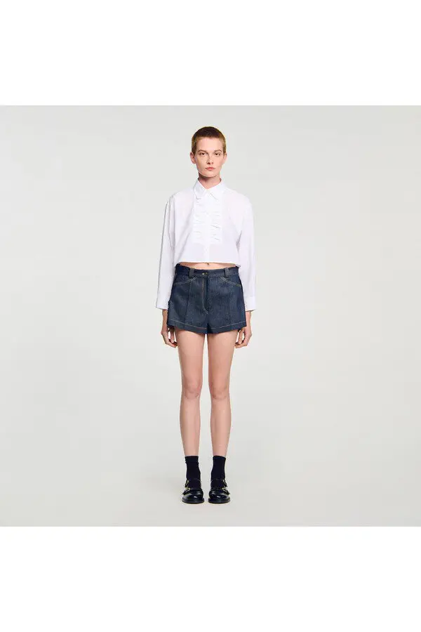 Sandro Denim Belt Loop Shorts - Blue