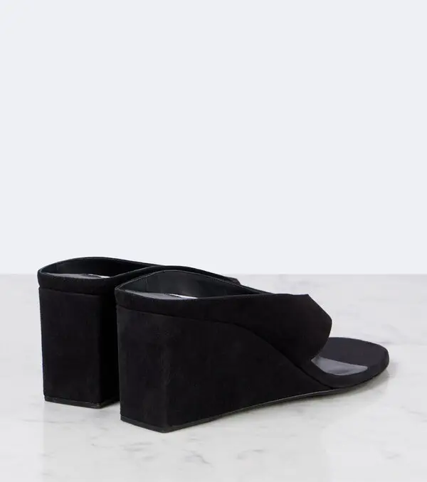 Alaïa Cube 75 Suede Wedge Thong Sandals - Black