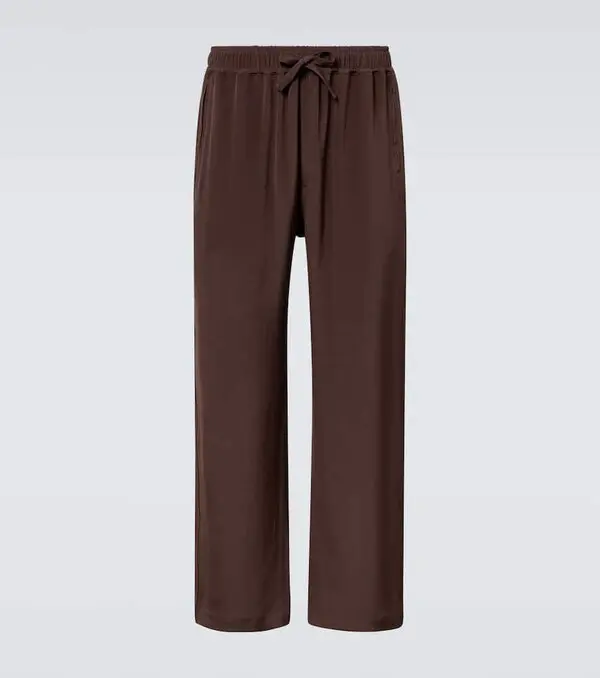 SAMAN AMEL Wide-leg Silk Pants - Brown
