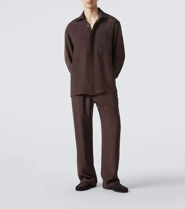 SAMAN AMEL Wide-leg Silk Pants - Brown