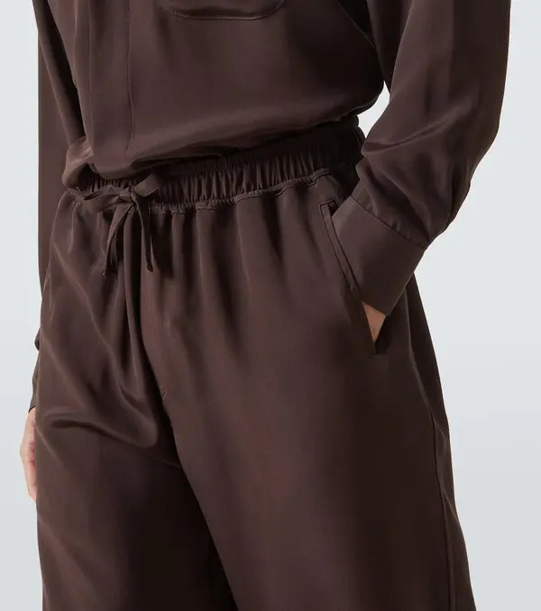 SAMAN AMEL Wide-leg Silk Pants - Brown