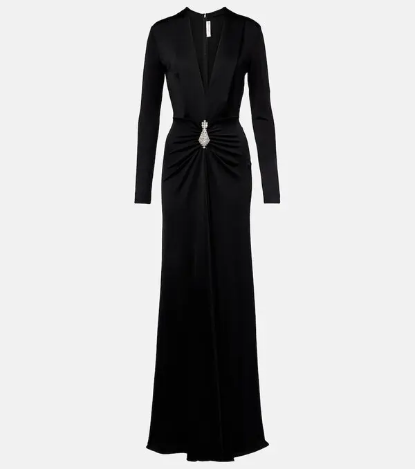 Victoria Beckham Embellished Gathered Crêpe Gown - Black