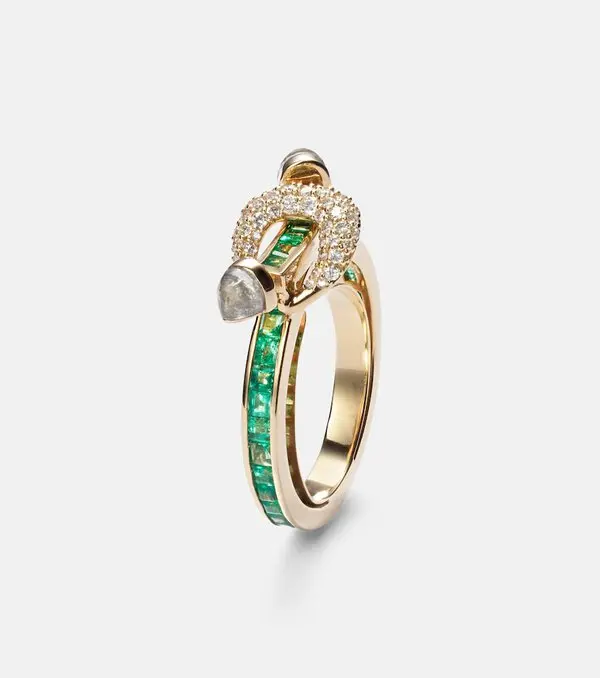 ANANYA Chakra 18kt Ring With Emeralds And Gemstones - Gold