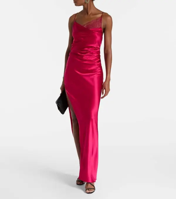 THE SEI Draped Lace-trimmed Silk Satin Gown
