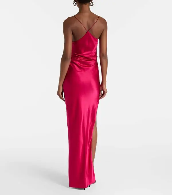 THE SEI Draped Lace-trimmed Silk Satin Gown