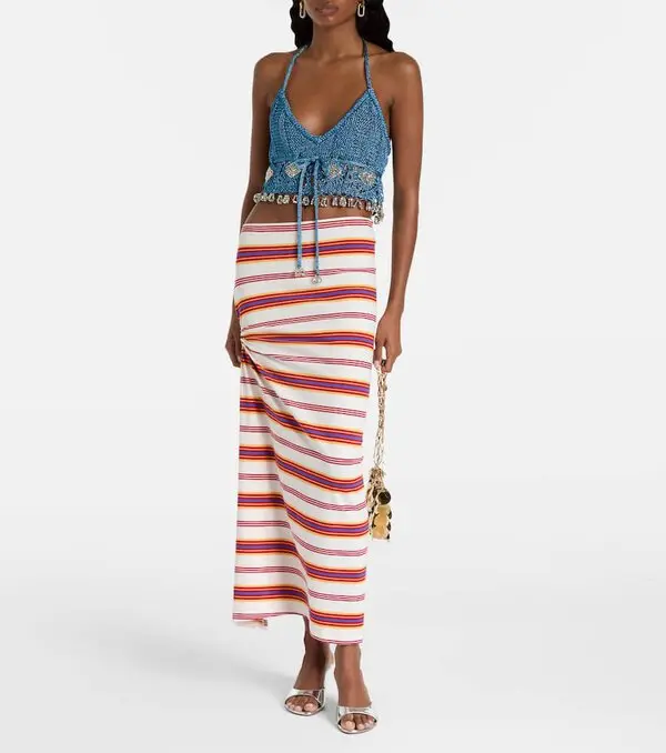 Rabanne Gathe Striped Cotton-blend Maxi Skirt - Red