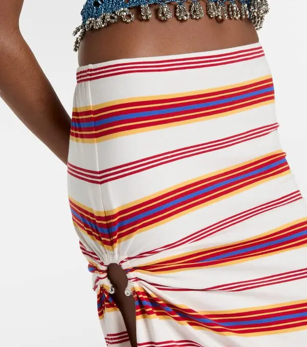 Rabanne Gathe Striped Cotton-blend Maxi Skirt - Red