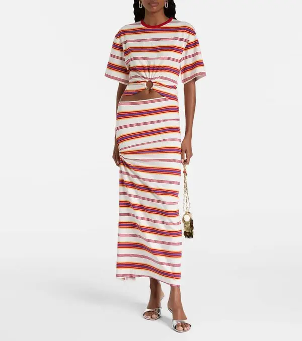 Rabanne Gathe Striped Cotton-blend Maxi Skirt - Red