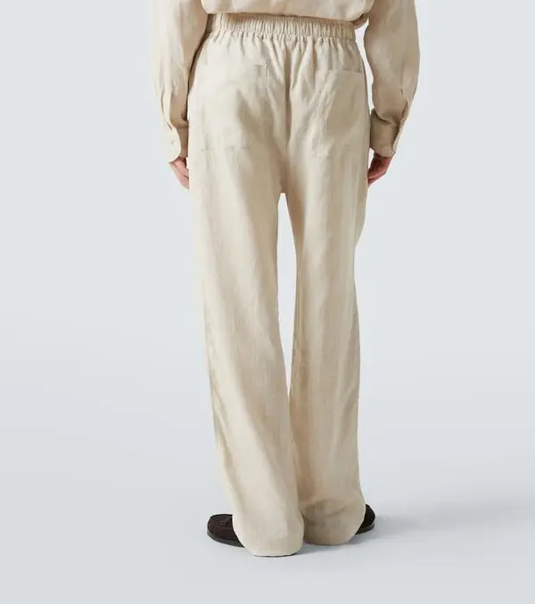 SAMAN AMEL Linen Wide-leg Trousers - Beige