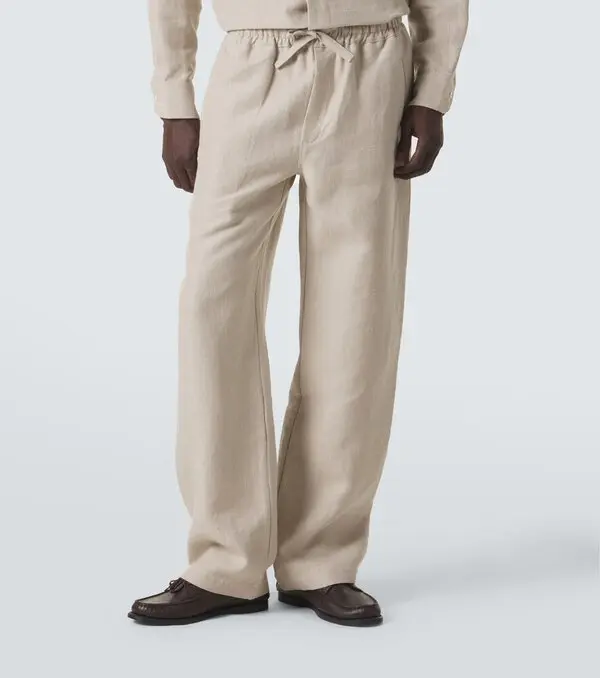 SAMAN AMEL Linen Wide-leg Trousers - White