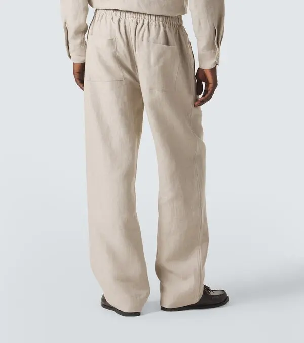 SAMAN AMEL Linen Wide-leg Trousers - White